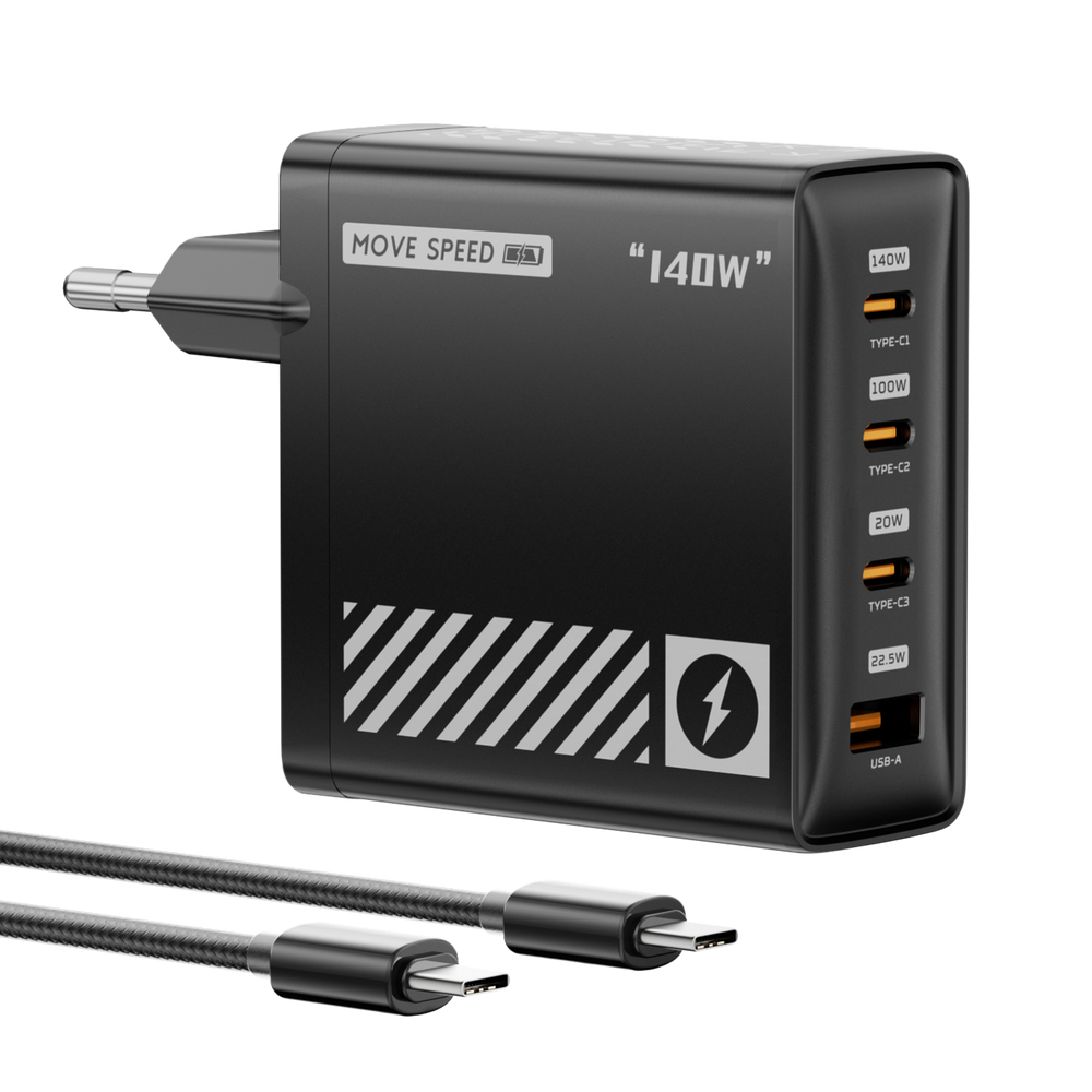MOVE SPEED 140W USB C Charger PD3.1 GaN 4-Port Compact 100W Laptop Wal