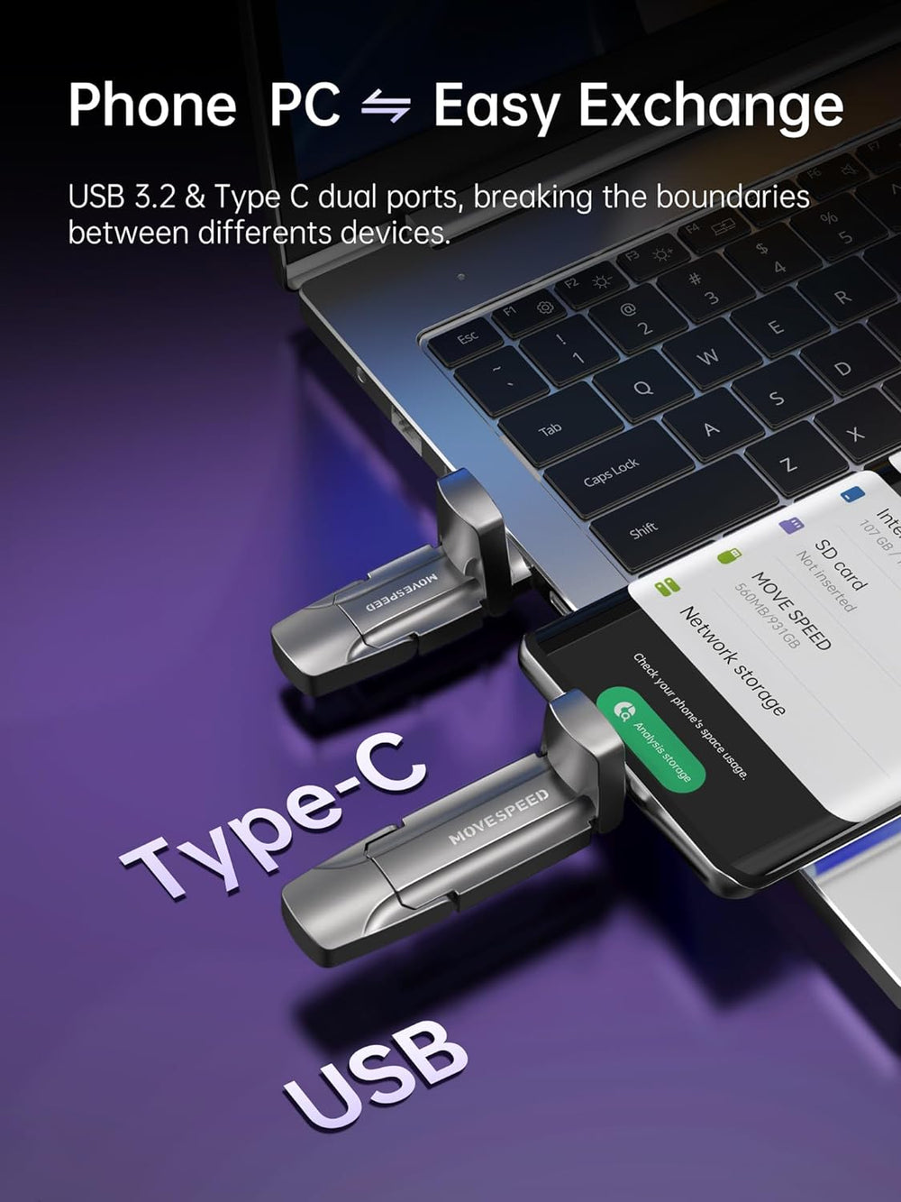 MOVE SPEED 1000MB/s USB 3.2/Type C Solid State Flash Drive